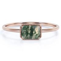 China Vintage S925 Sterling Silver Rose Gold Plated Jewelry Green Moss Agate Raw Ring Fine Quality Factory Jewelry for sale