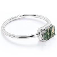 China Vintage S925 Sterling Silver Rose Gold Plated Jewelry Green Moss Agate Raw Ring Fine Quality Factory Jewelry for sale