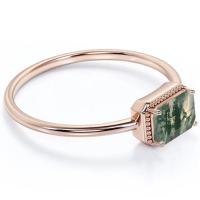 China Vintage S925 Sterling Silver Rose Gold Plated Jewelry Green Moss Agate Raw Ring Fine Quality Factory Jewelry for sale