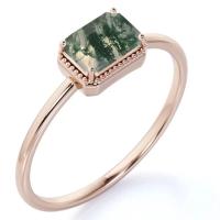 China Vintage S925 Sterling Silver Rose Gold Plated Jewelry Green Moss Agate Raw Ring Fine Quality Factory Jewelry for sale
