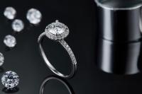 China 925 Sterling Silver Jewelry Diamond Moissanite Engagement Rings Round Shaped Dainty Band Ring for sale