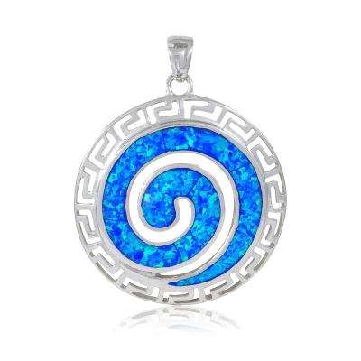 China 925 Sterling Silver Hawaiian Blue Fire Opal Greek Key Meander Meandros Spiral Crystal Pendant for sale