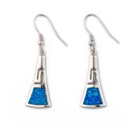 China 925 With Sterling Silver Blue Retro Opal Greek Meander Key Earrings  925 With Sterling Silver for sale