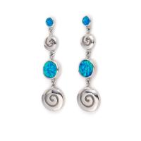 China 925  With Sterling Silver Greek  Key  Blue Opal Dangle Meander Meandros Earrings For Women for sale