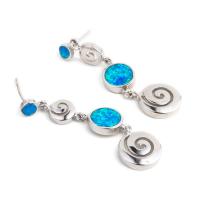 China 925  With Sterling Silver Greek  Key  Blue Opal Dangle Meander Meandros Earrings For Women for sale