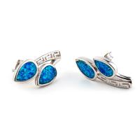 China 925  With Sterling Silver Greek  Key  Blue   Meander High Quality Opal  Leaf  Stud Earrings for sale