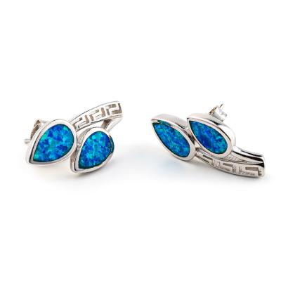 China 925  With Sterling Silver Greek  Key  Blue   Meander High Quality Opal  Leaf  Stud Earrings for sale