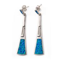 China 925  With Sterling Silver Greek  Key  Blue   Meander High Quality Opal  Leaf  Stud Earrings for sale