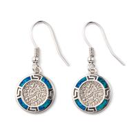 China 925  With Sterling Silver Greek  Key  Blue   Meander Opal  Phaistos Disc Dangle  Women Earrings for sale