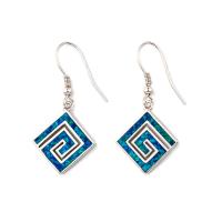 China 925  With Sterling Silver Greek  Key  Blue   Meander Opal  Phaistos Disc Dangle  Women Earrings for sale
