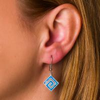 China 925  With Sterling Silver Greek  Key  Blue   Meander Opal  Phaistos Disc Dangle  Women Earrings for sale