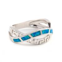 China 925  With Sterling Silver Greek  Key Natural  Blue   Meander Opal  Ring Real Fire Opal Jewelry for sale