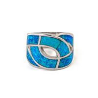 China 925  With Sterling Silver Greek  Key Natural  Blue   Meander Opal  Ring Real Fire Opal Jewelry for sale