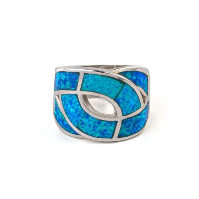 China 925  With Sterling Silver Greek  Key Natural  Blue   Meander Opal  Ring Real Fire Opal Jewelry for sale