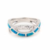 China 925  With Sterling Silver Greek  Key Natural  Blue   Meander Opal  Ring Real Fire Opal Jewelry for sale