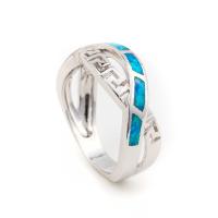 China 925  With Sterling Silver Greek  Key Natural  Blue   Meander Opal  Ring Real Fire Opal Jewelry for sale