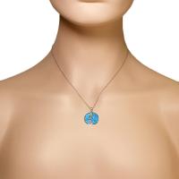 China 925 Sterling Silver  Blue Simulated Opal Greek Key Meander Meandros Spiral Round Pendant Necklace for sale