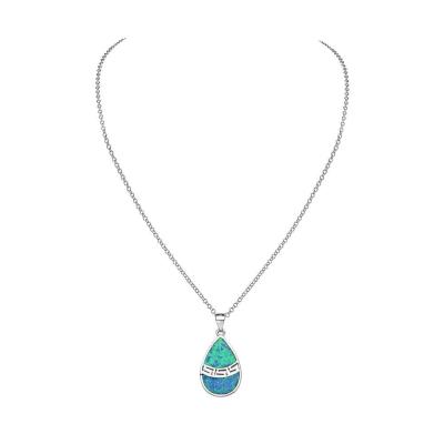 China 25 Sterling Silver  Blue Simulated Opal Greek Key Meander Meandros Spiral Pendant Necklace for sale