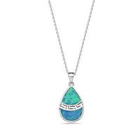China 25 Sterling Silver  Blue Simulated Opal Greek Key Meander Meandros Spiral Pendant Necklace for sale