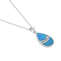 China 25 Sterling Silver  Blue Simulated Opal Greek Key Meander Meandros Spiral Pendant Necklace for sale