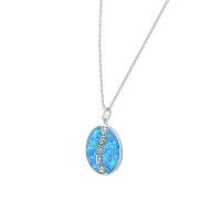 China 25 Sterling Silver  Blue Simulated Opal Greek Key Meander Meandros Spiral Pendant Necklace for sale