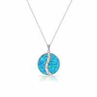 China 25 Sterling Silver  Blue Simulated Opal Greek Key Meander Meandros Spiral Pendant Necklace for sale