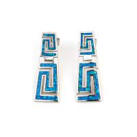 China 925  With Sterling Silver Greek  Key Natural Blue Garnet Stud Meander Opal   Earrings For Women for sale