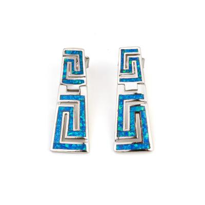 China 925  With Sterling Silver Greek  Key Natural Blue Garnet Stud Meander Opal   Earrings For Women for sale