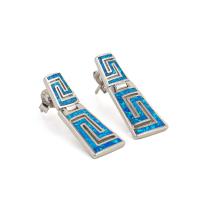 China 925  With Sterling Silver Greek  Key Natural Blue Garnet Stud Meander Opal   Earrings For Women for sale
