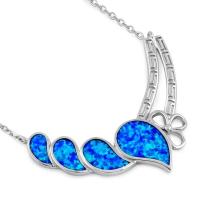 China 925  With Sterling Silver  Blue  Lab  Opal Anthurium Bouquet Greek  Pendant   Fire Opal Jewelry for sale