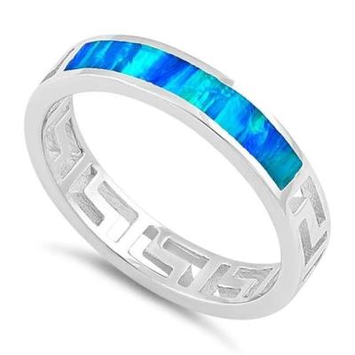 China Blue Sapphire Engagement  Greek  genuine Pattern  Lab Blue Opal  Engagement  Ring For Women for sale