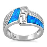 China Blue Sapphire Engagement  Greek  genuine Pattern  Lab Blue Opal  Engagement  Ring For Women for sale