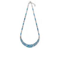 China 925  With Sterling Silver Greek  Unique Pattern  Designs Bule  Opal  Meander Round  Necklace for sale