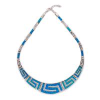 China 925  With Sterling Silver Greek  Unique Pattern  Designs Bule  Opal  Meander Round  Necklace for sale
