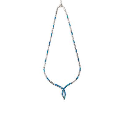 China 925  With Sterling Silver Greek  Unique Pattern  Designs Bule  Opal  Meander Round  Necklace for sale