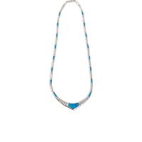 China 925  With Sterling Silver Greek  Unique Pattern  Designs Bule  Opal  Meander Round  Necklace for sale