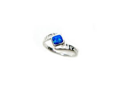 China Sterling Sliver 925 Ancient Greek  Meander Key Modern Fire Rainbow Blue  Opal Engagement Ring for sale