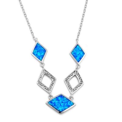 China 925  With Sterling Silver Greek  Bule Opal  Meander Diamond Necklace real Opal Jewelry For Women for sale
