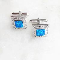 China 925  With Sterling Silver  Greek  Bule  Opal  Meander And Emerald Square Cufflink Earrings for sale