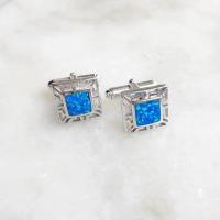 China 925  With Sterling Silver  Greek  Bule  Opal  Meander And Emerald Square Cufflink Earrings for sale