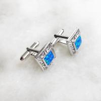 China 925  With Sterling Silver  Greek  Bule  Opal  Meander And Emerald Square Cufflink Earrings for sale