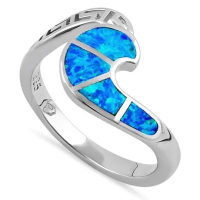 China Sterling Sliver 925 Ancient Greek  Meander Key Modern Wave Design Blue Opal Ring For Women for sale