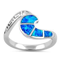 China Sterling Sliver 925 Ancient Greek  Meander Key Modern Wave Design Blue Opal Ring For Women for sale