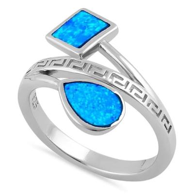 China Sterling Sliver 925 Ancient Greek  Meander Key Modern Wave Design Blue Opal Ring For Women for sale