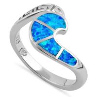 China Sterling Sliver 925 Ancient Greek  Meander Key Modern Wave Design Blue Opal Ring For Women for sale