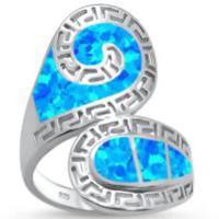 China Blue Opal Greek Key Design Wraparound Solid 925 Sterling Silver Ring Blue Opal Jewelry For Men for sale