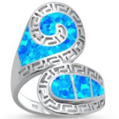 China Blue Opal Greek Key Design Wraparound Solid 925 Sterling Silver Ring Blue Opal Jewelry For Men for sale