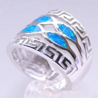 China Blue Opal Greek Key Design Wraparound Solid 925 Sterling Silver Ring Blue Opal Jewelry For Men for sale
