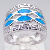 China Blue Opal Greek Key Design Wraparound Solid 925 Sterling Silver Ring Blue Opal Jewelry For Men for sale