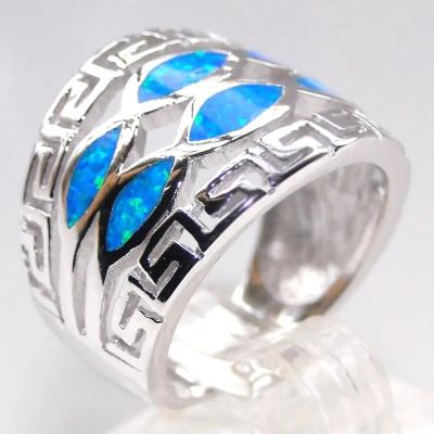 China Blue Fire Opal Greek Mini Design Solid 925 Sterling Silver Ring Sizes Greek Opal Jewelry Inlay for sale